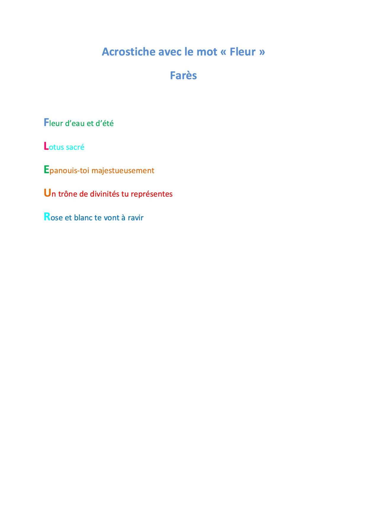 Les acrostiches des CE2a - Ecole Louise Michel