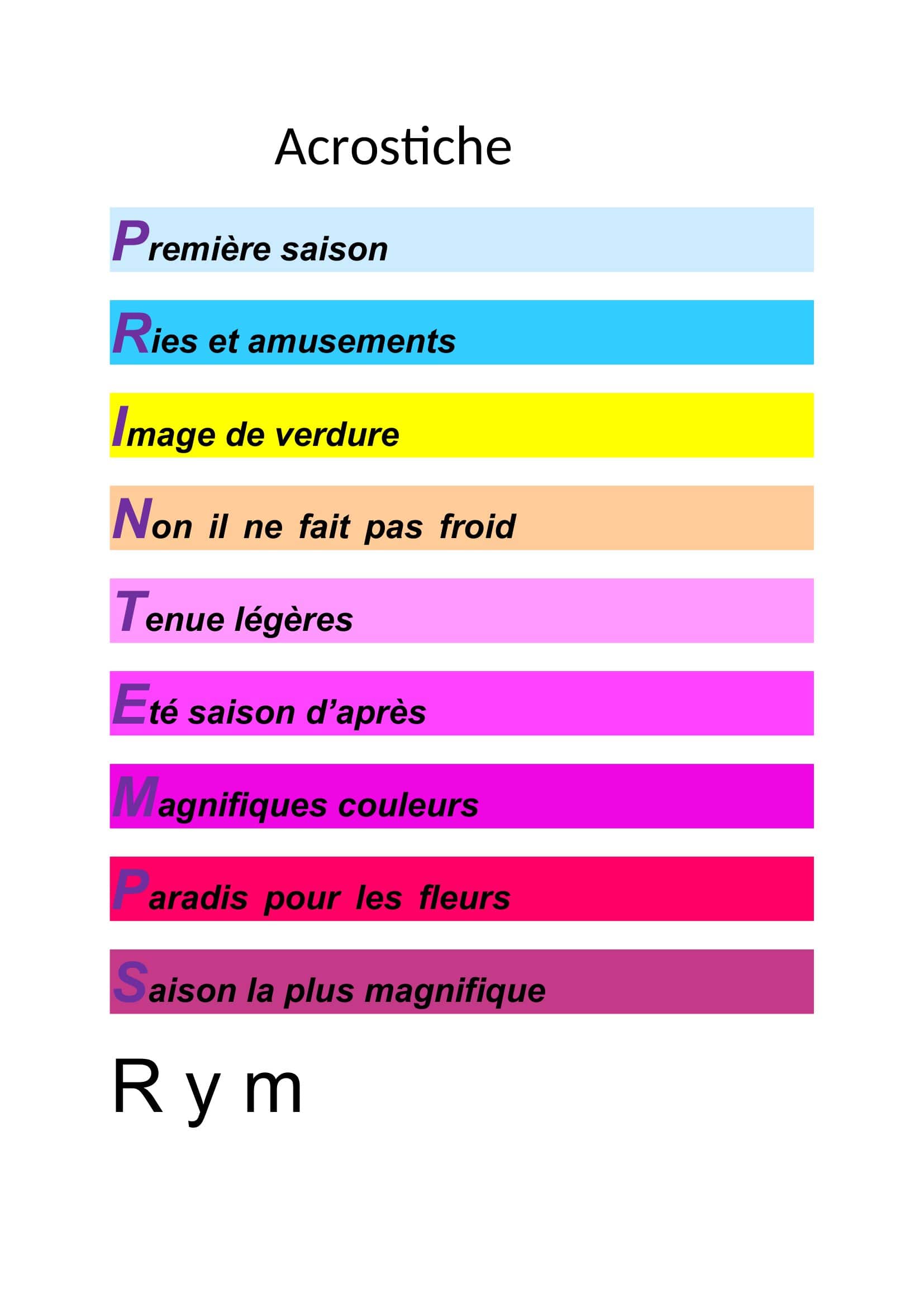 Les acrostiches des CE2a - Ecole Louise Michel